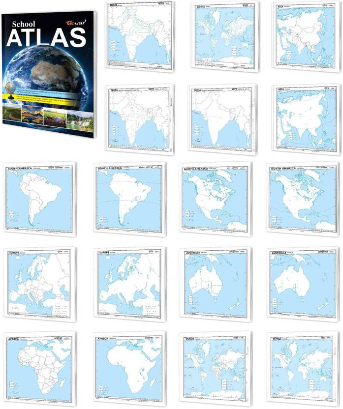 Pack of 18 maps pad + 1 school atlas book | Complete geography combo ...