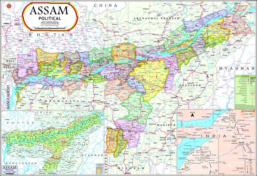 Assam Map : Political & Physical Paper Print - Maps, Educational ...