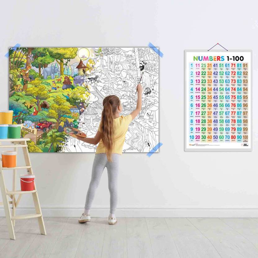 Numbers 1-100 Chart and GIANT JUNGLE SAFARI COLOURING POSTER | SET OF 1 ...