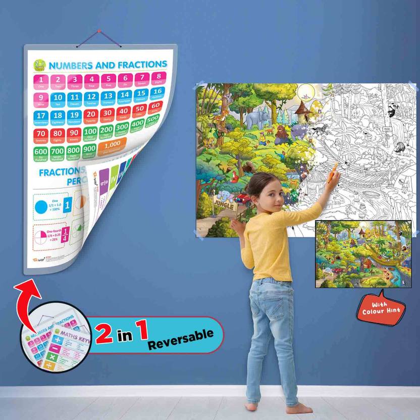 "2 IN 1 NUMBER & FRACTIONS AND MATHS KEYWORDS CHART and GIANT JUNGLE ...