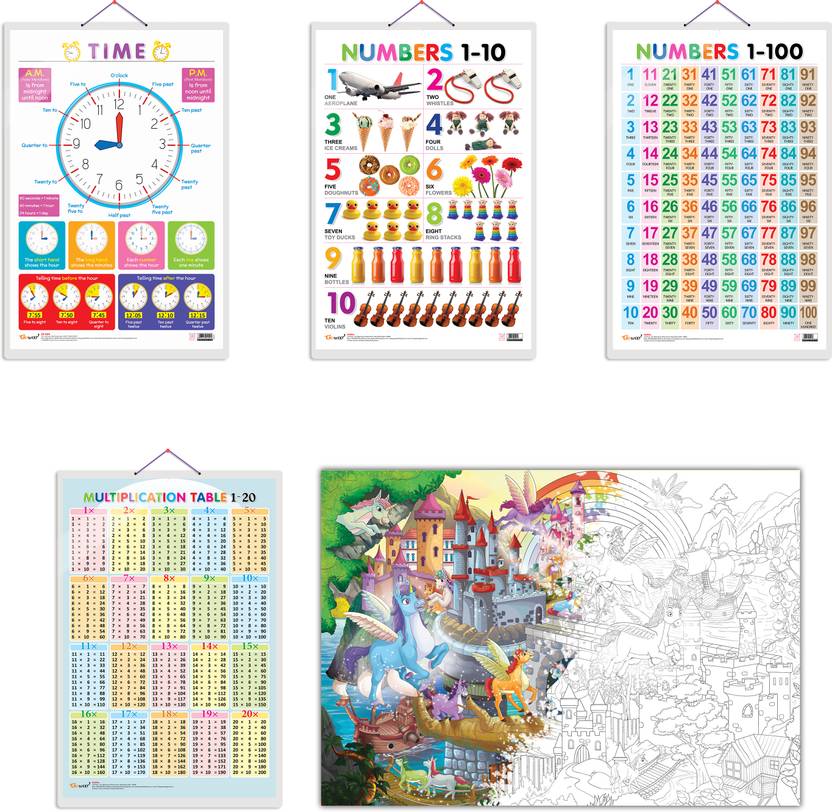 GIANT UNICORN COLOURING POSTER, TIME, Numbers 1-10, Numbers 1-100 and ...