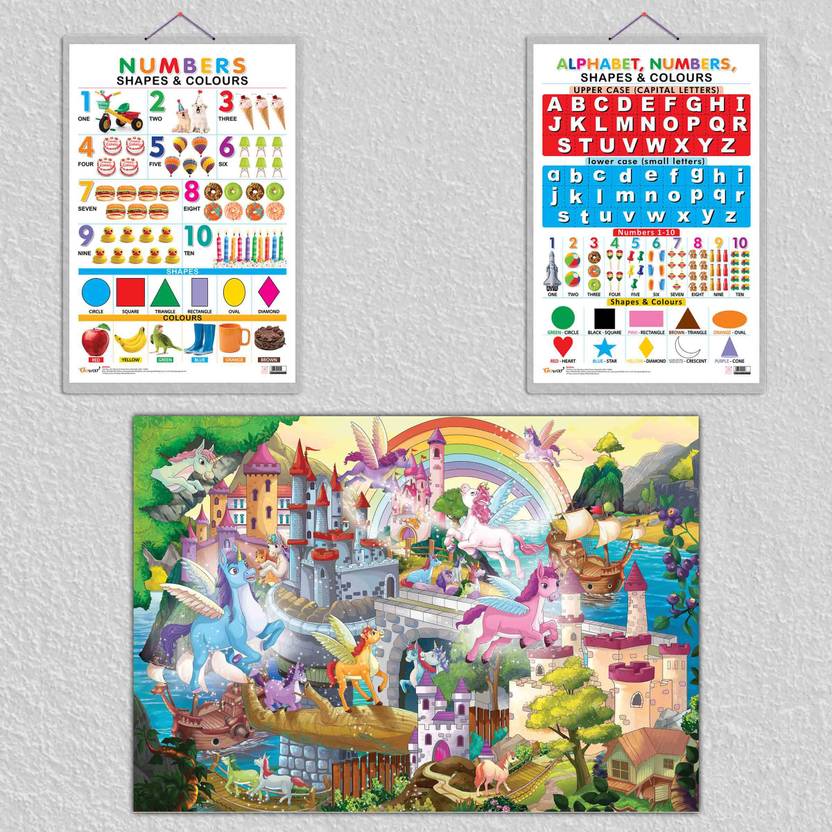 GIANT UNICORN COLOURING POSTER, Numbers, Shapes & Colours chart, and ...