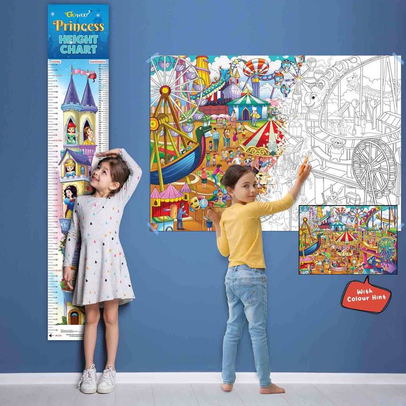 PRINCESS HEIGHT CHART and GIANT AMUSEMENT PARK COLOURING POSTER | COMBO ...