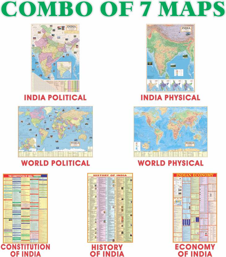 India & World Map ( Both Political & Physical ) with Constitution of India , Indian History ...