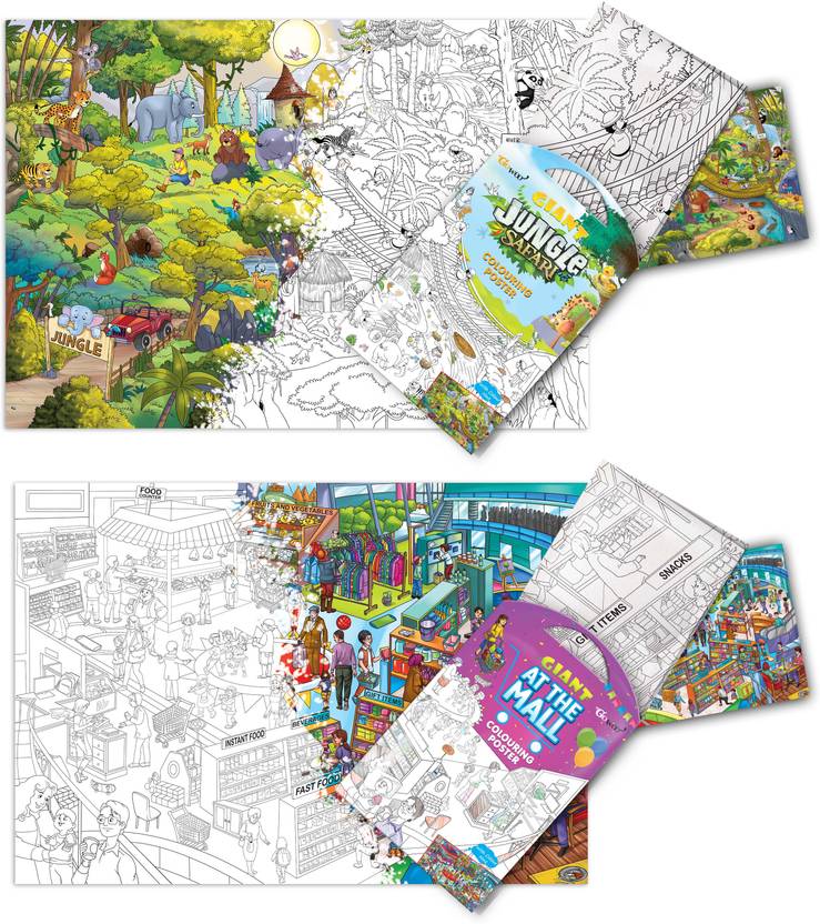 GIANT JUNGLE SAFARI COLOURING Charts and GIANT AT THE MALL COLOURING ...