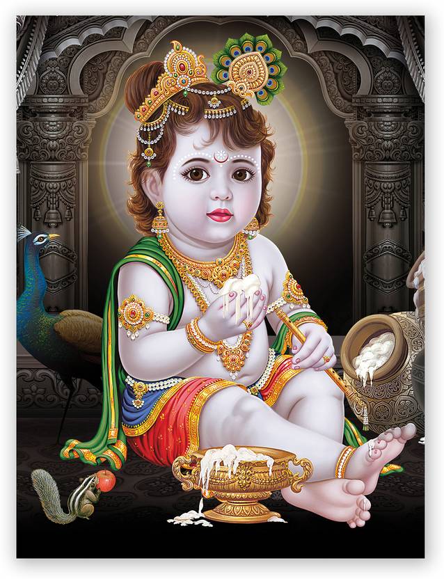 Lord Krishna Makhan Chor Hindu God Photo Poster With Uv Textured Size ...
