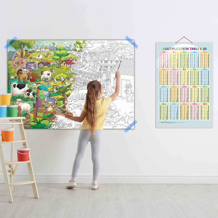 GIANT AT THE FARM COLOURING POSTER and Multiplication Table 1-20 ...