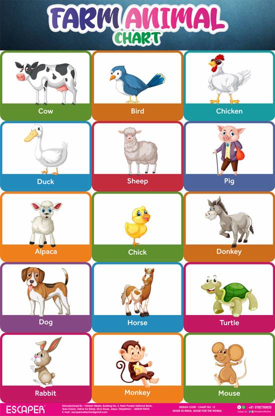 Farm Animal Chart for Kids learning (11.5 x 17.5 inches) Photographic ...