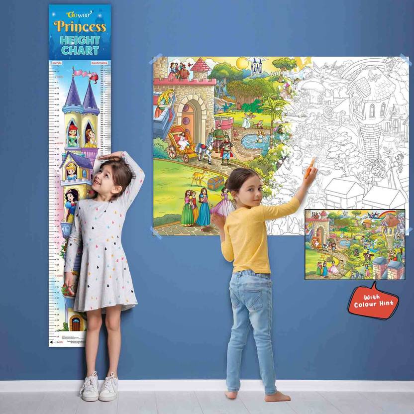 PRINCESS HEIGHT CHART and GIANT PRINCESS CASTLE COLOURING POSTER | Set ...