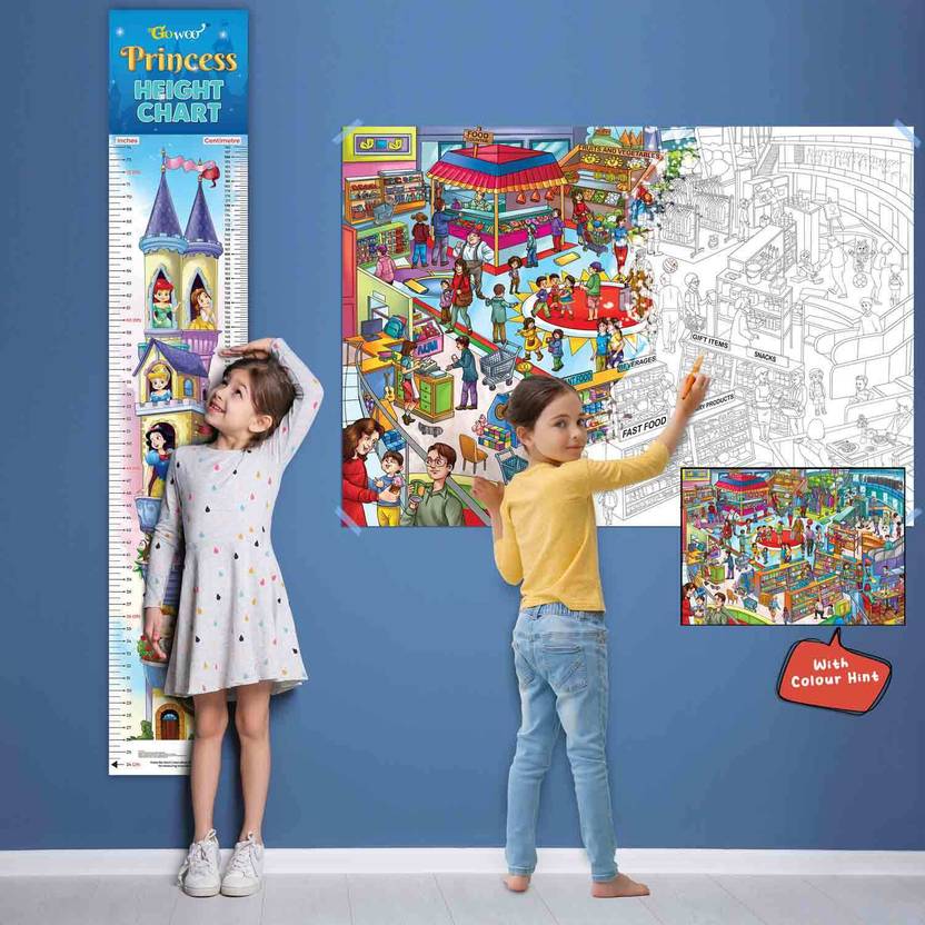 "PRINCESS HEIGHT CHART and GIANT AT THE MALL COLOURING POSTER | Set of ...