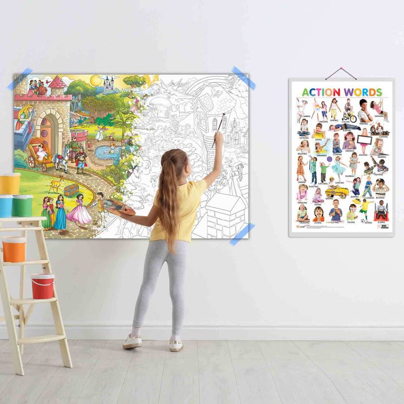 Action Words Chart and GIANT PRINCESS CASTLE COLOURING POSTER | SET OF ...
