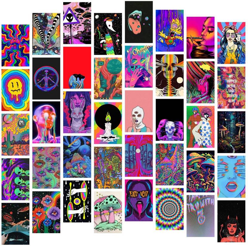 Psychedelic Trippy Aesthetic Wall Collage Kit || 40 Unique Poster Set ...