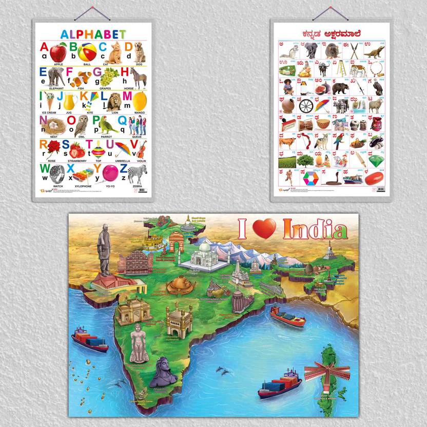 Giant India Colouring Poster Alphabet Chart And Kannada Alphabet Chart Combo Of 1 Poster And