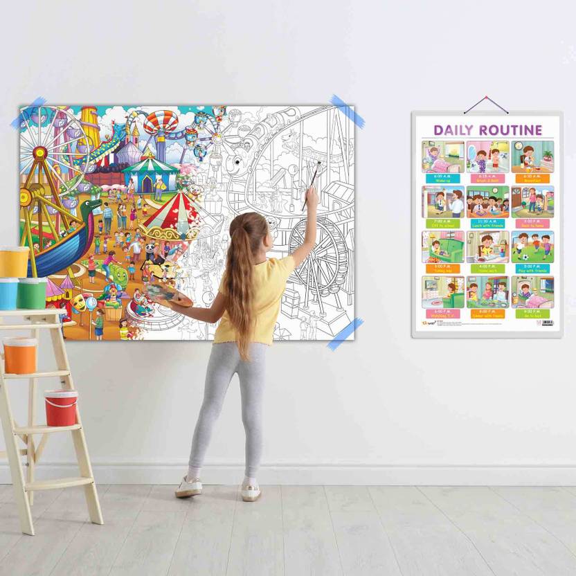 DAILY ROUTINE CHART and GIANT AMUSEMENT PARK COLOURING POSTER | SET OF ...