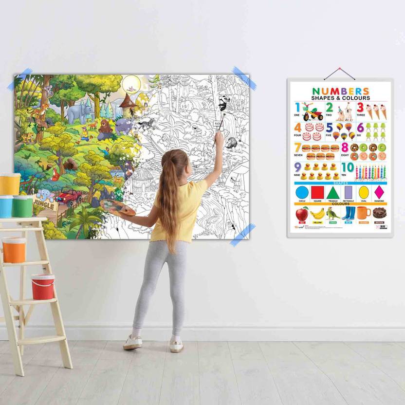 Numbers, Shapes & Colours Chart and GIANT JUNGLE SAFARI COLOURING ...
