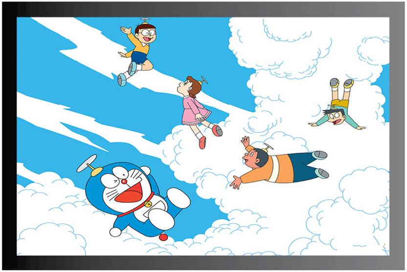 Doraemon Cartoon Poster with Frame Gloss Lamination M14 Paper Print ...
