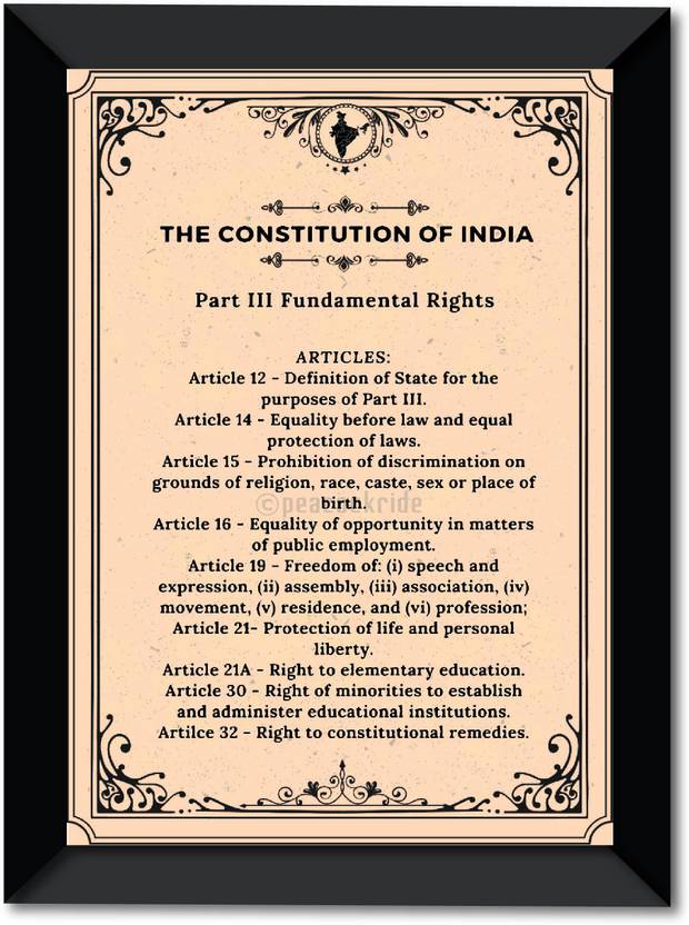 The Constitution of India I Fundamental Rights I Preamble Wall Frame A3 ...