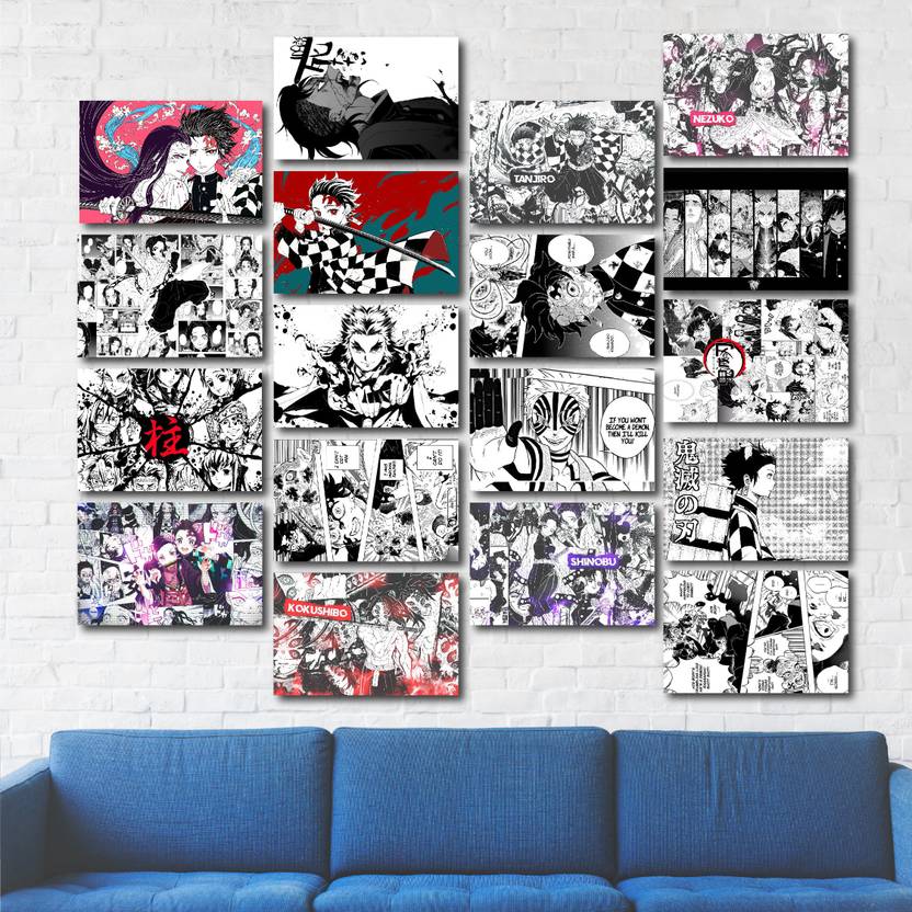DEMON SLAYER BLK N WHT- DECOR | PACK OF 18 wall collage kit |ANIME wall ...