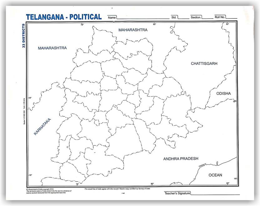 Telangana Political map 50 sheets with 33 districts for Practice - A4 ...