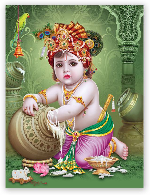 Hindu God Shri Kanha Ji Makhan Chor Photo Poster Size “24 X 18" Inches ...