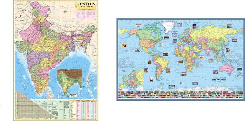 INDIA AND WORLD Political Map (Pack of 2) (Both Map Size 70x100 Cm) In ...