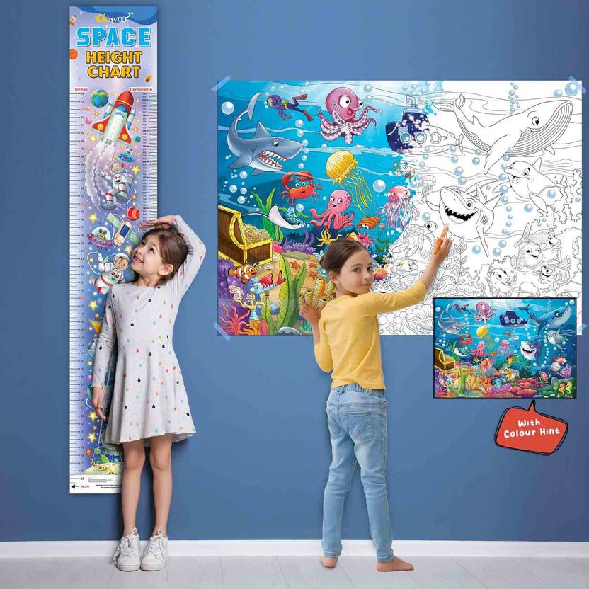 SPACE HEIGHT CHART and GIANT UNDER THE OCEAN COLOURING POSTER|Set of 1 ...