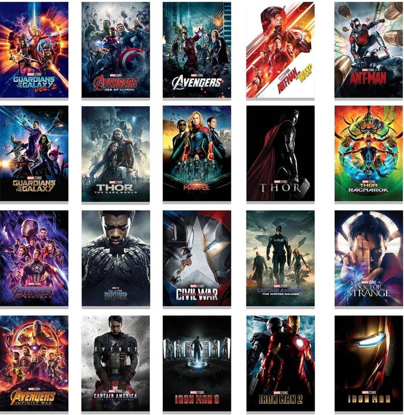 Pack of 20 Marvel movie Posters Glossy |HD+ Photos Self Adhesive | Room ...