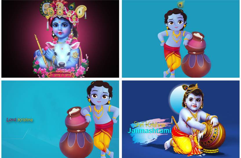 Poster 4 Combo, Bal Krishna, Lord Krishna Poster | Radha-Krishna,Laddu ...