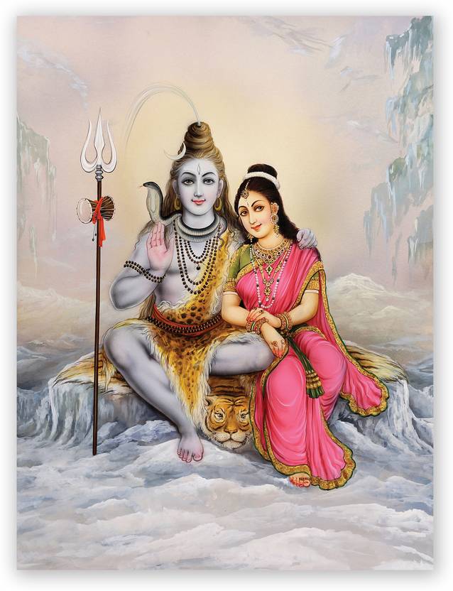 Digital Lord Shiv Parvati Painting Hindu God Photo Poster Size “24 X 18 ...