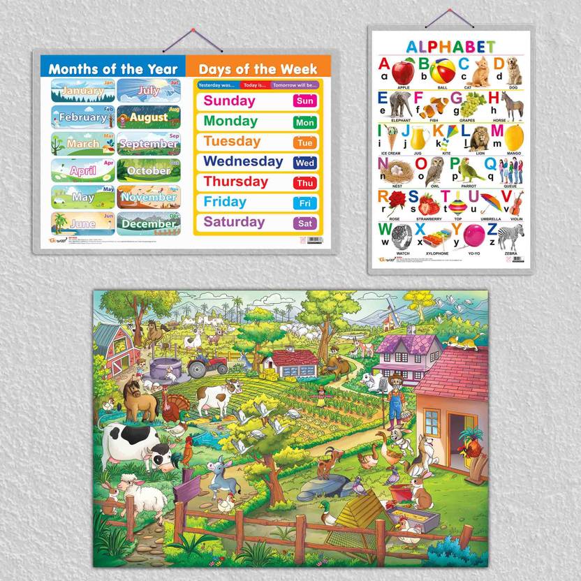 GIANT AT THE FARM COLOURING POSTER, Alphabet CHART, MONTHS OF THE YEAR ...
