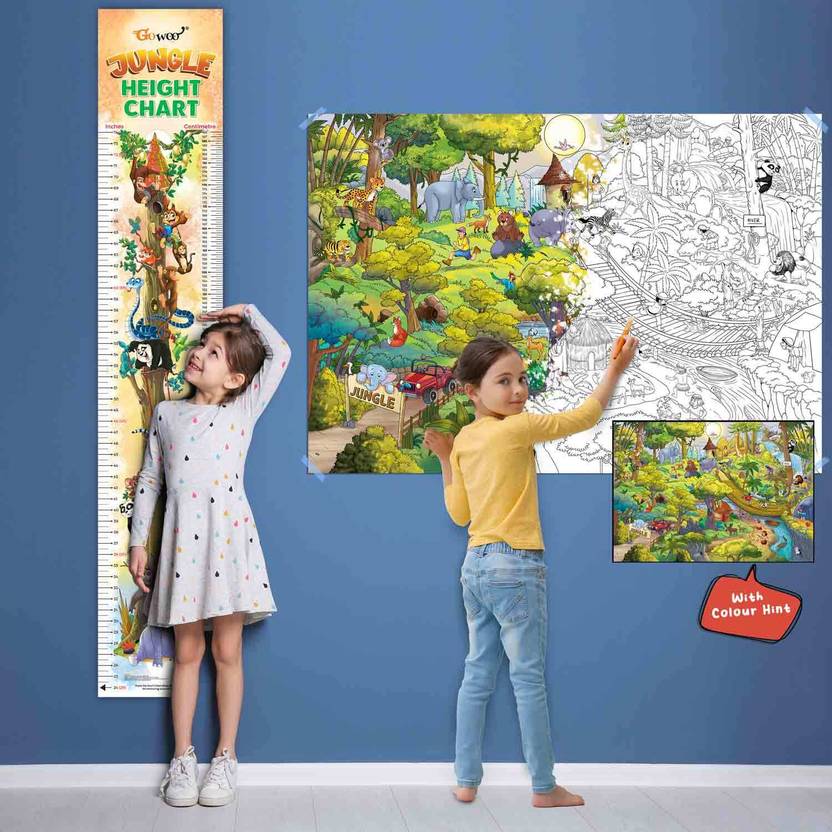 JUNGLE HEIGHT CHART and GIANT JUNGLE SAFARI COLOURING POSTER | COMBO OF ...