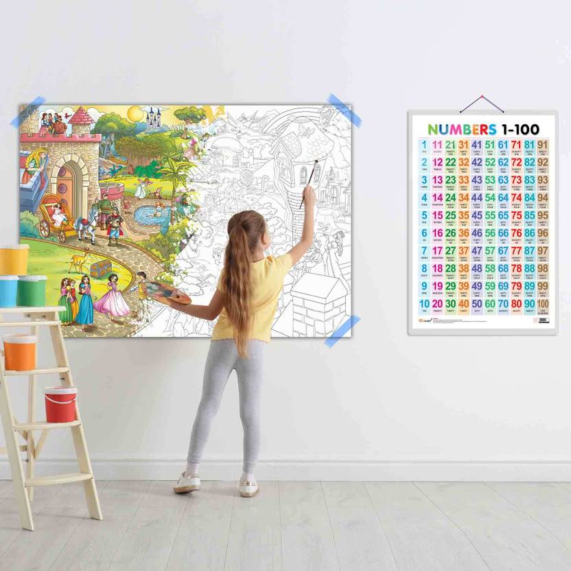 Numbers 1-100 Chart and GIANT PRINCESS CASTLE COLOURING POSTER | SET OF ...