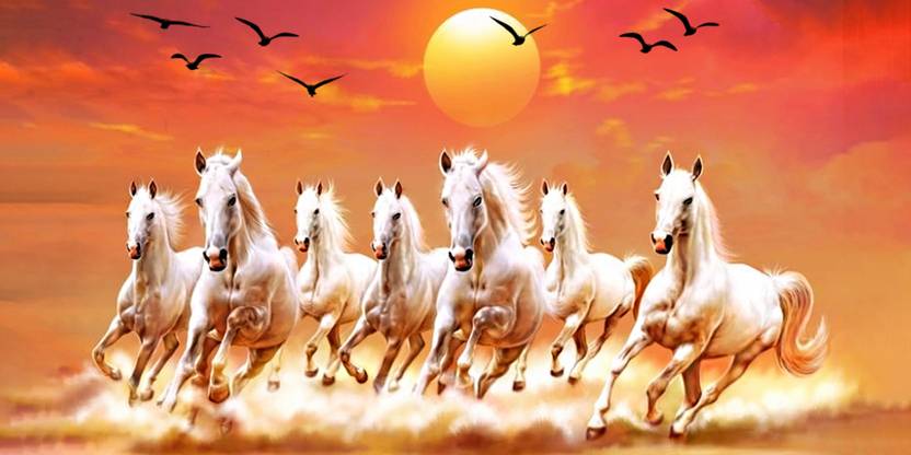 lucky seven horses running at sunrise ll 7 horse vastu poster in canvas ...