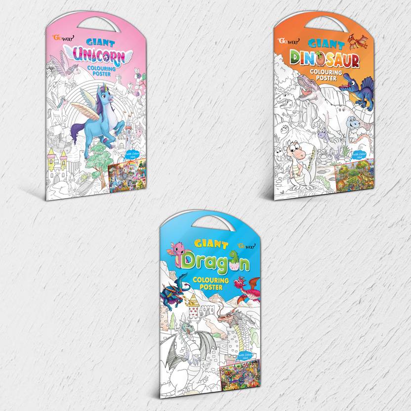 GIANT UNICORN COLOURING POSTER, GIANT DINOSAUR COLOURING POSTER, and ...