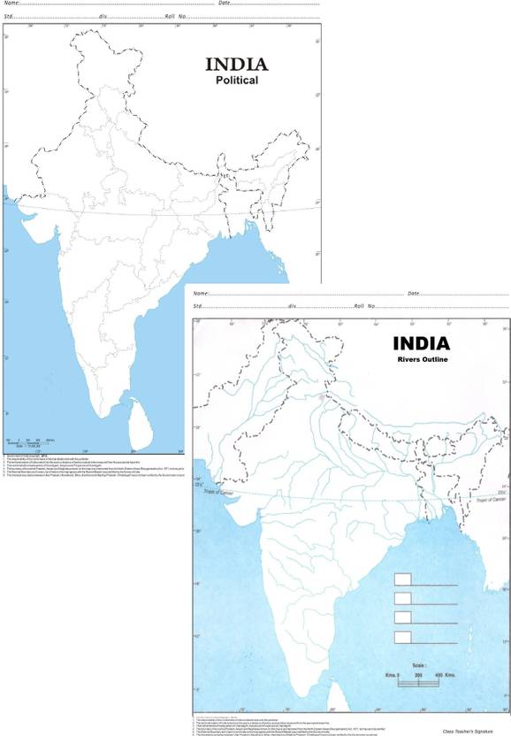 India Political & India Rivers (50 Nos Each) Outline map | A4 Size (100 ...