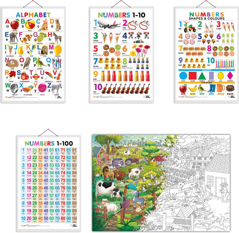 GIANT AT THE FARM COLOURING POSTER, Alphabet chart, Numbers 1-10 chart ...