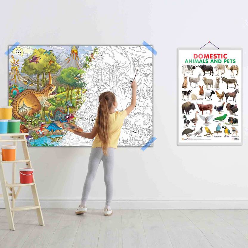 Domestic Animals and Pets and GIANT DINOSAUR COLOURING POSTER|Set of 1 ...