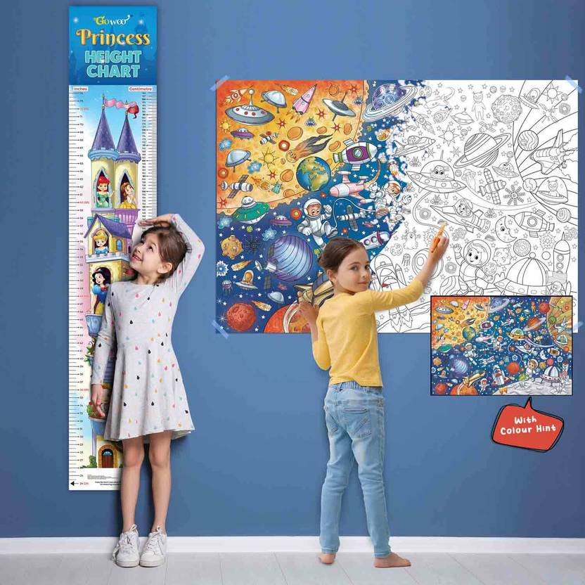 PRINCESS HEIGHT CHART and GIANT SPACE COLOURING POSTER | COMBO OF 1 ...