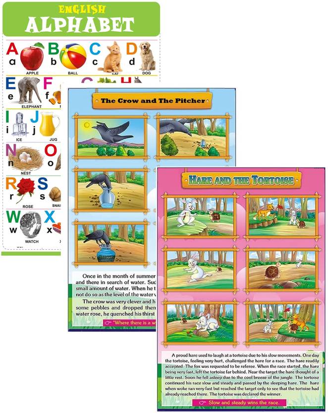 Moral Story & English Alphabet wall Chart for Kids 47x65 cm (19x26 Inch ...