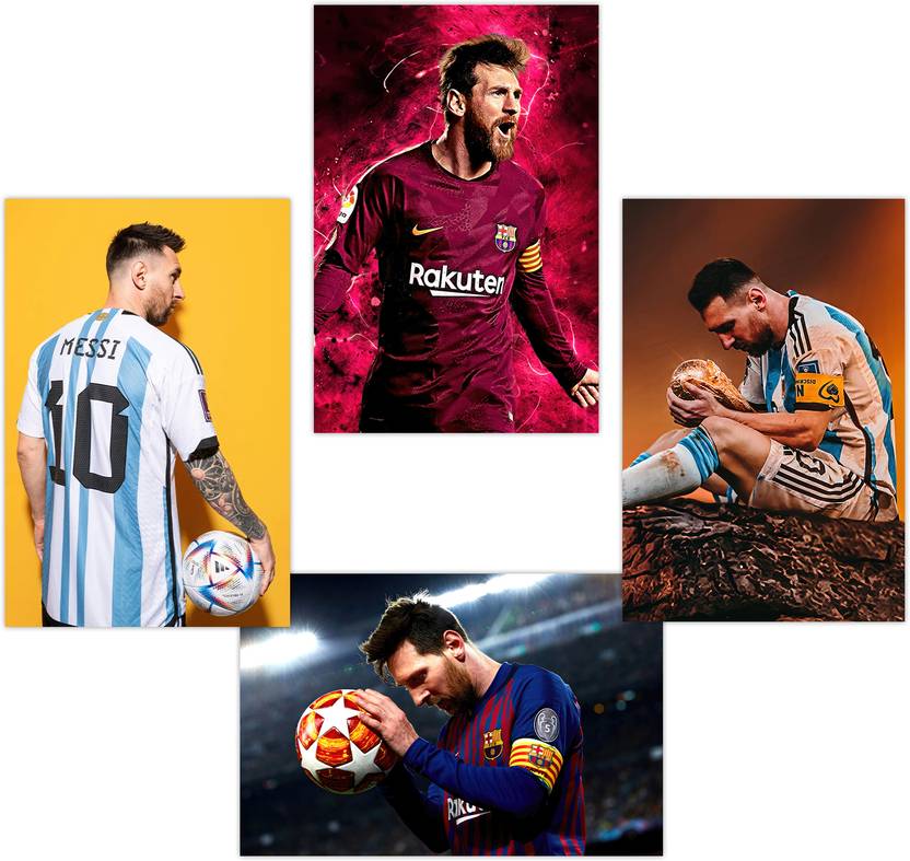 Pack of 4 Lionel Messi Poster for Room | HD+ Quality Paper Print ...