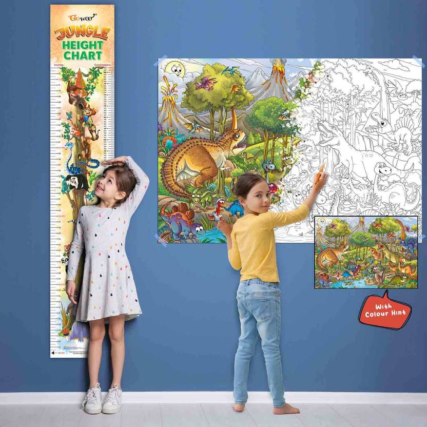 JUNGLE HEIGHT CHART and GIANT DINOSAUR COLOURING POSTER | COMBO OF 1 ...