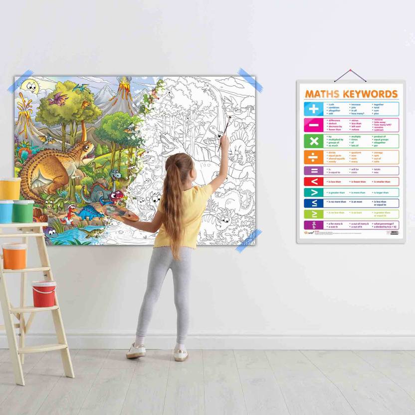 MATHS KEYWORDS CHART and GIANT DINOSAUR COLOURING POSTER | SET OF 1 ...
