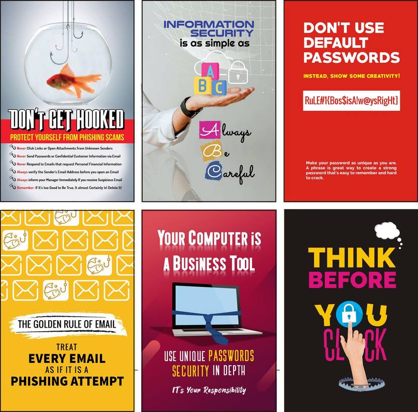 Pack of 6 Cyber Security Posters in English for Office, Workplace and ...