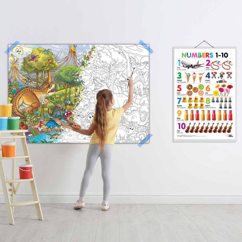 Numbers 1-10 Chart and GIANT DINOSAUR COLOURING POSTER | SET OF 1 CHART ...