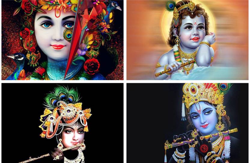Poster 4 Combo Bal Krishna, Lord Krishna Poster | Radha-Krishna,Laddu ...