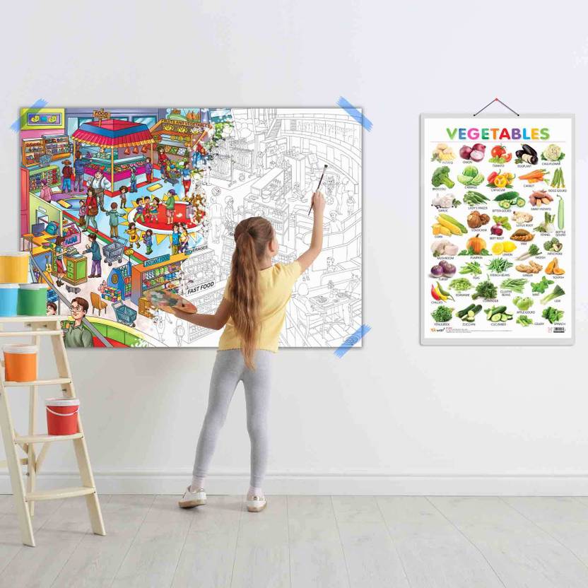 Vegetables and GIANT AT THE MALL COLOURING POSTER|Set of 1 chart+1 ...