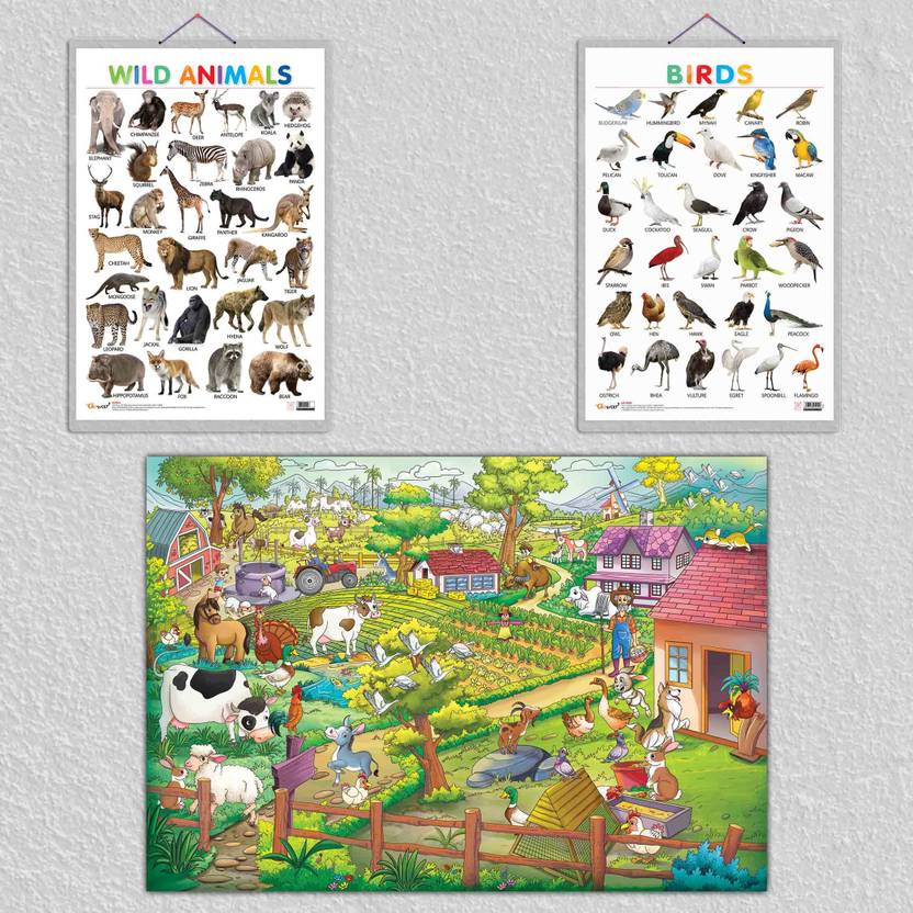 GIANT AT THE FARM COLOURING POSTER, Wild Animals and Birds|set of 1 ...