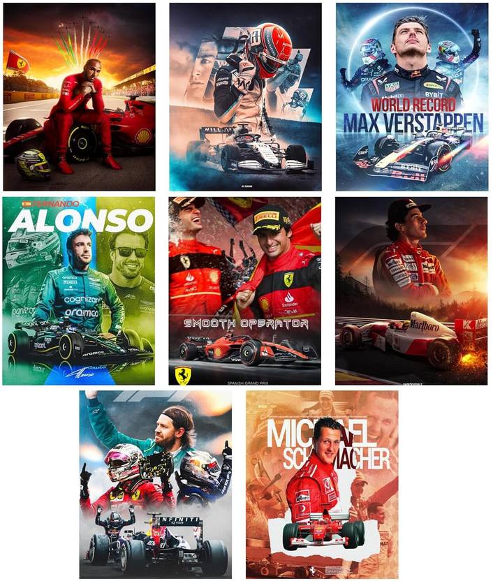 F1 Poster Set of 8 A4 Size 300 GSM - F1 Merchandise - F1 Stickers for ...