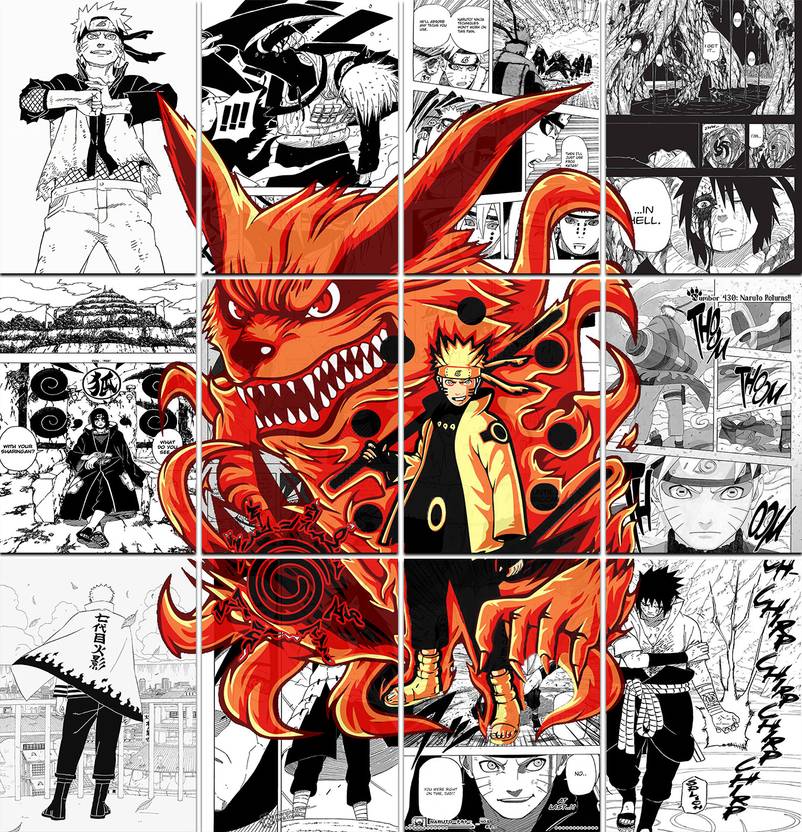 Set of 12 naruto uzumaki manga kit wall decor 300 GSM hard poster ...
