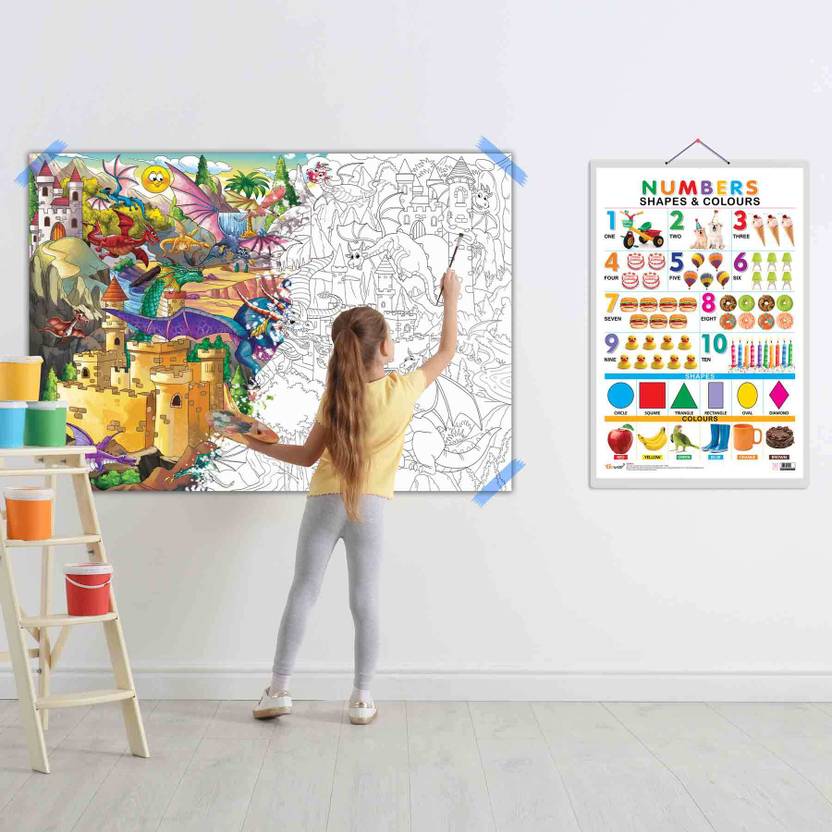 Numbers, Shapes & Colours Chart and GIANT DRAGON COLOURING POSTER | Set ...